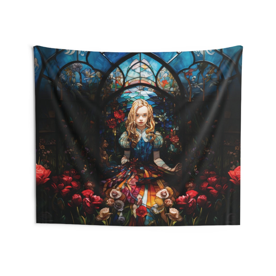 Floral Stained Glass Alice in Wonderland Tapestry - Etsy