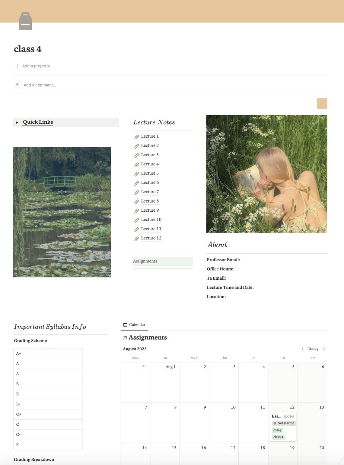 Cute Cottage Core Aesthetic Notion Template for Students - Etsy