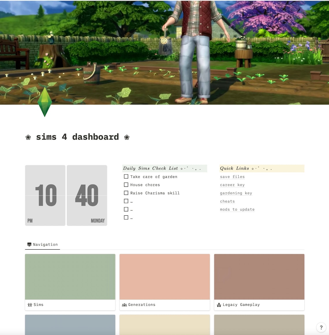 Sims 4 Notion Planner Template - Etsy Canada