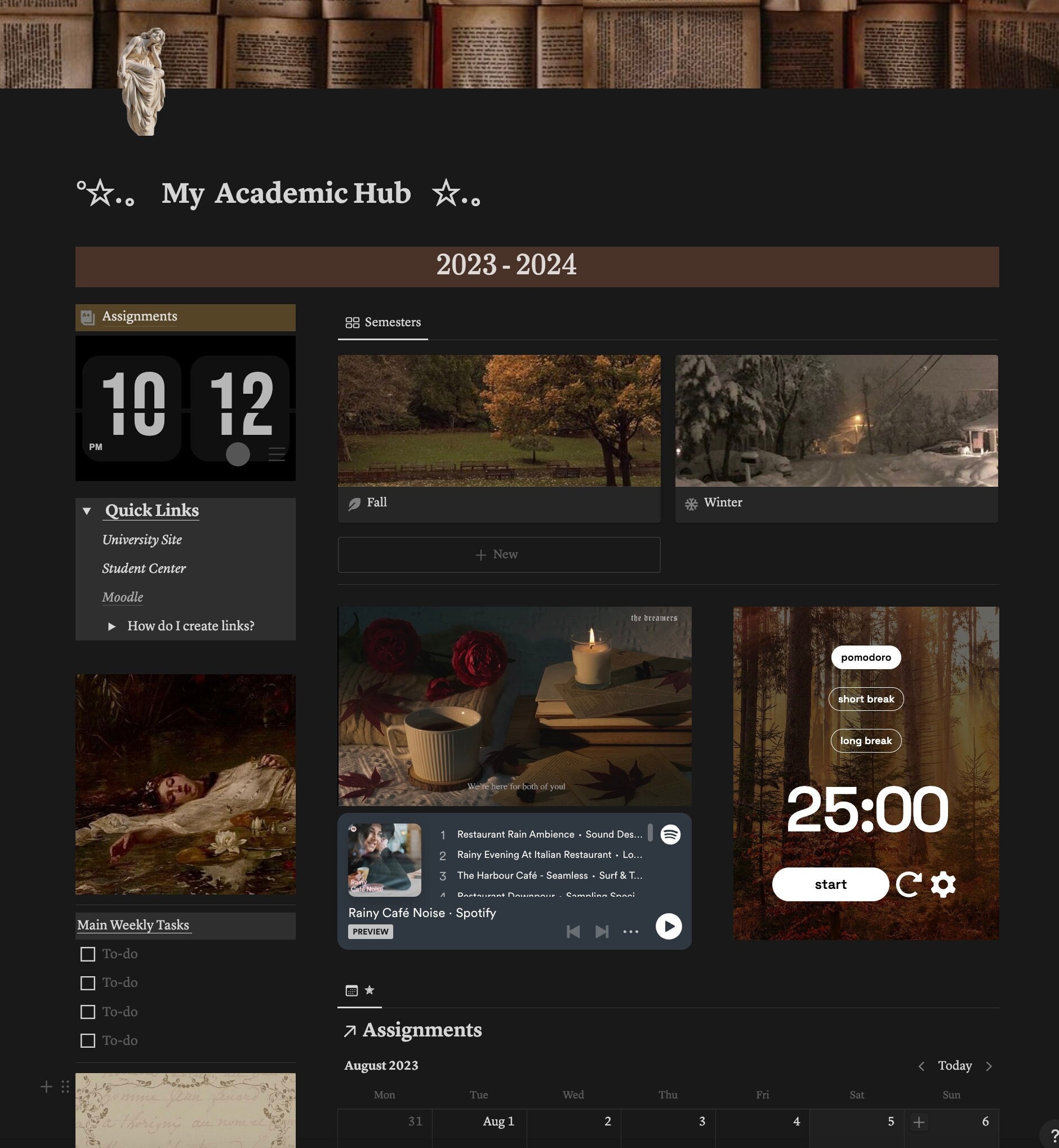 Dark Academia Aesthetic Notion Template for Students - Etsy Canada