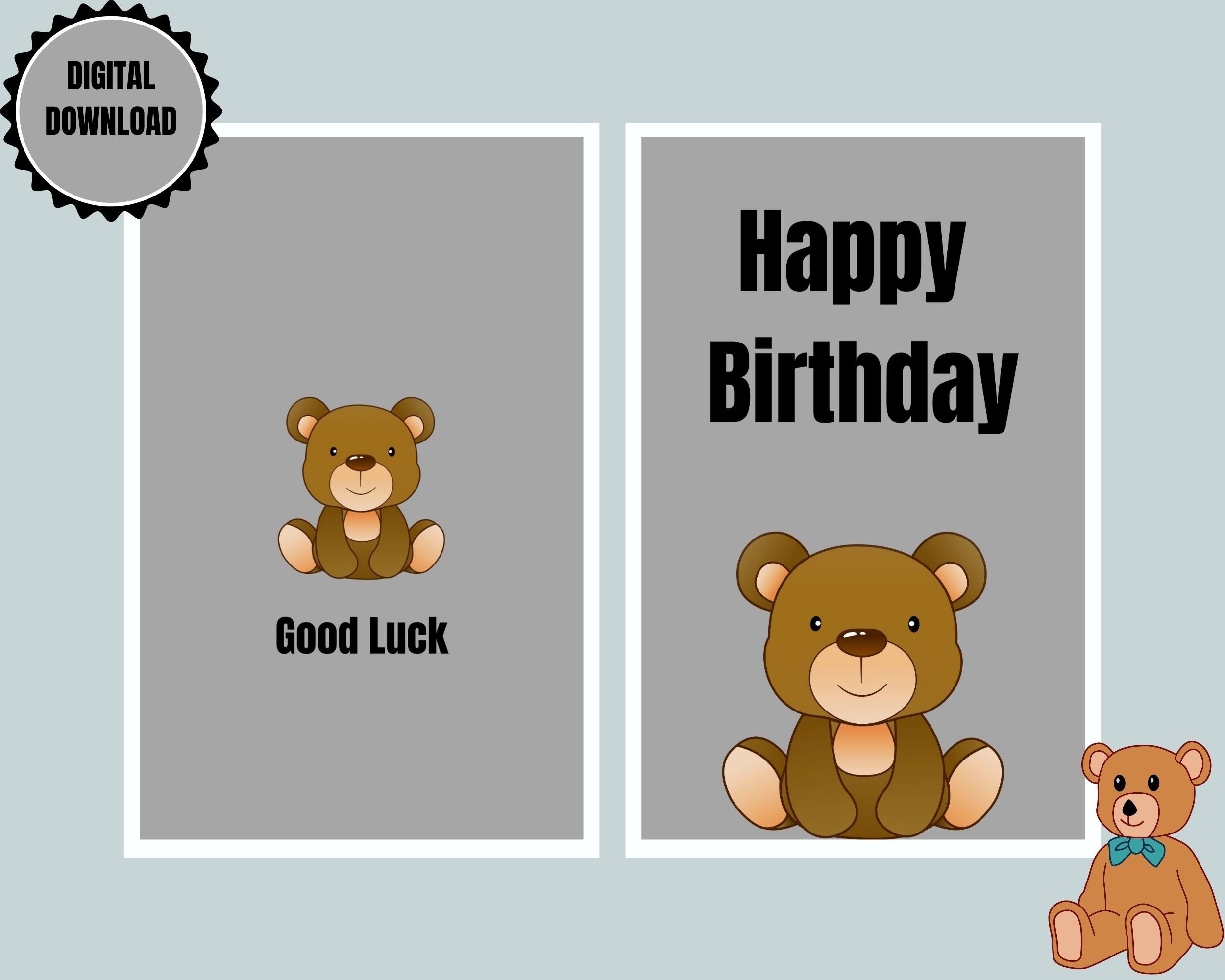 Printable Teddy Bear Birthday Card, Birthday Card, Teddy Bear Card ...