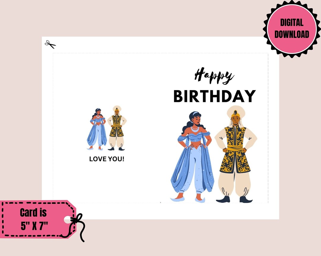 Beautiful Birthday Card Printable Aladdin Birthday Card - Etsy