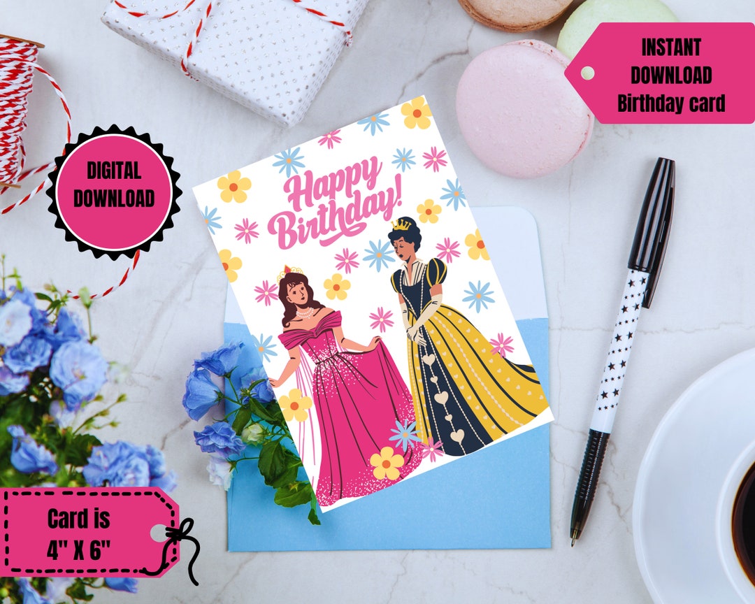 Princess Birthday Card, Princess Cards for Girls, Digital Cards ...