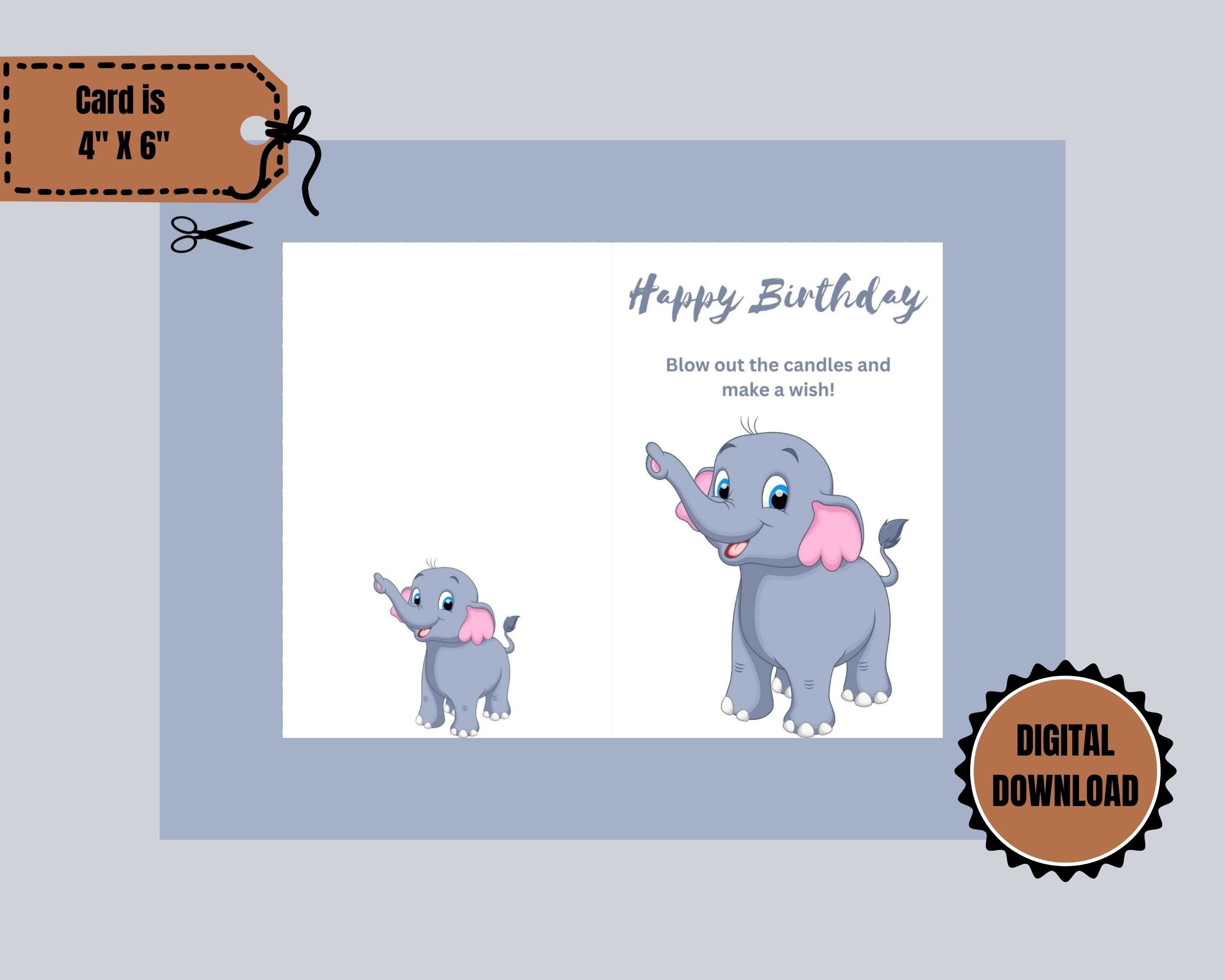 Cute Elephant Birthday Card, Printable Elephant Birthday Card, Birthday ...