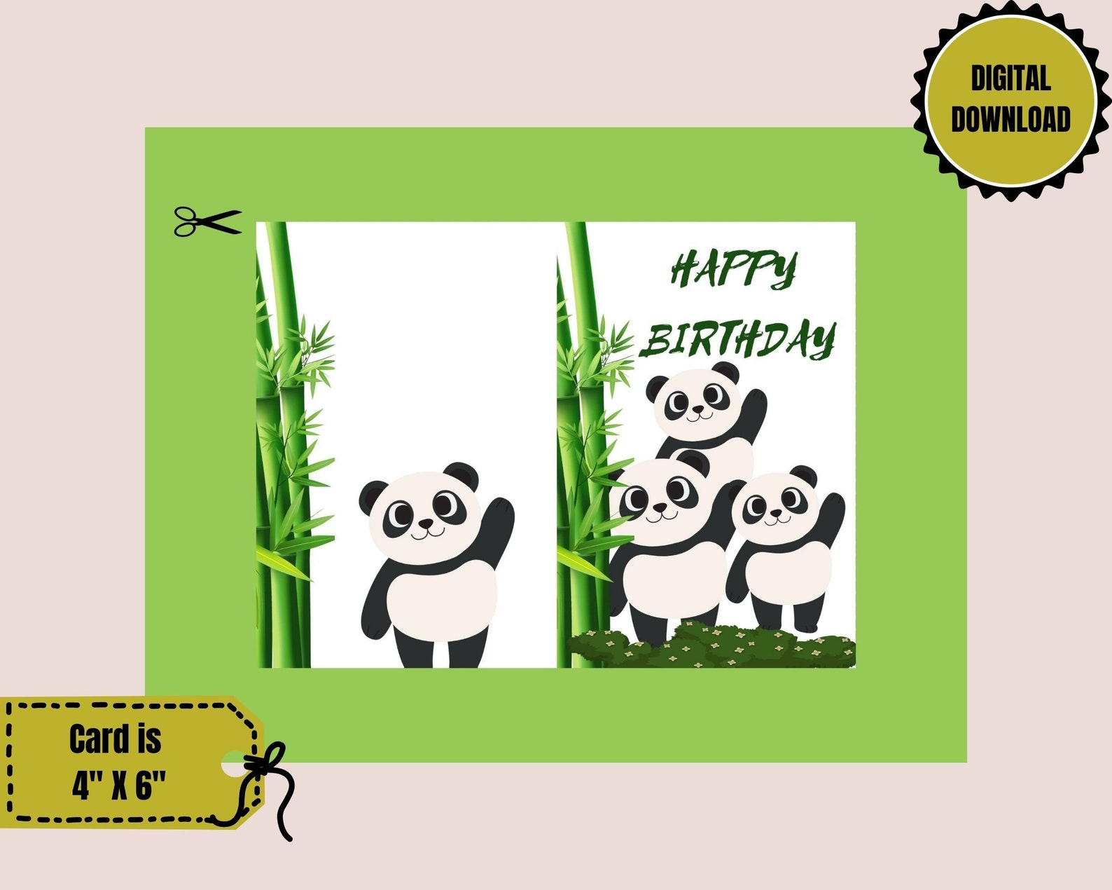 Cute Panda Card, Printable Panda Birthday Card, Birthday Card, Panda ...