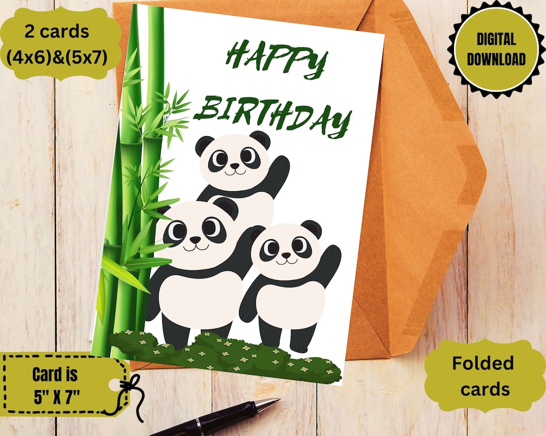 Cute Panda Card, Printable Panda Birthday Card, Birthday Card, Panda ...