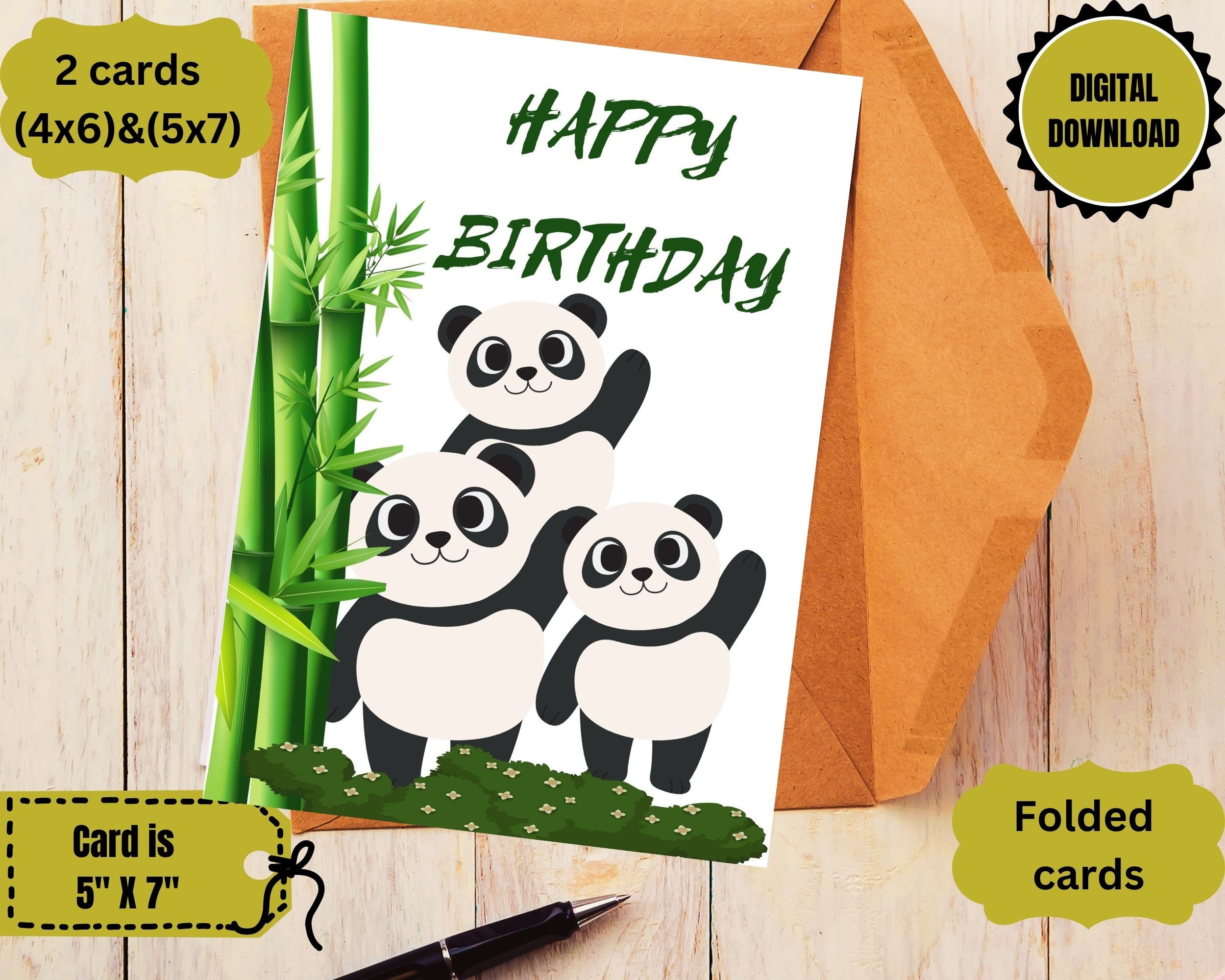 Cute Panda Card, Printable Panda Birthday Card, Birthday Card, Panda ...
