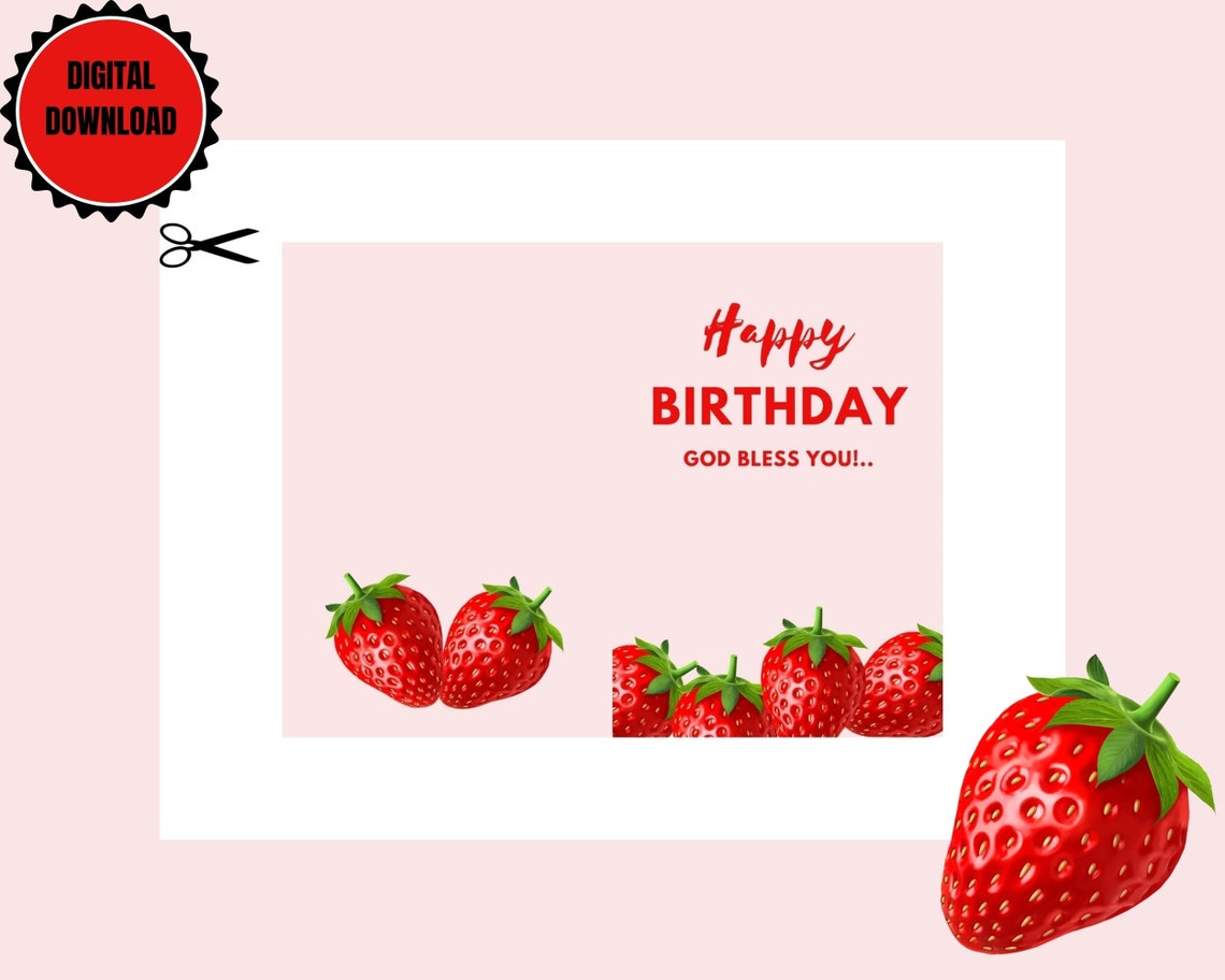 Strawberry Birthday Card Printable Strawberry Birthday Card - Etsy