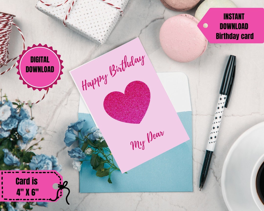 Love Birthday Card, Printable Heart Birthday Card, Birthday Card, Heart ...