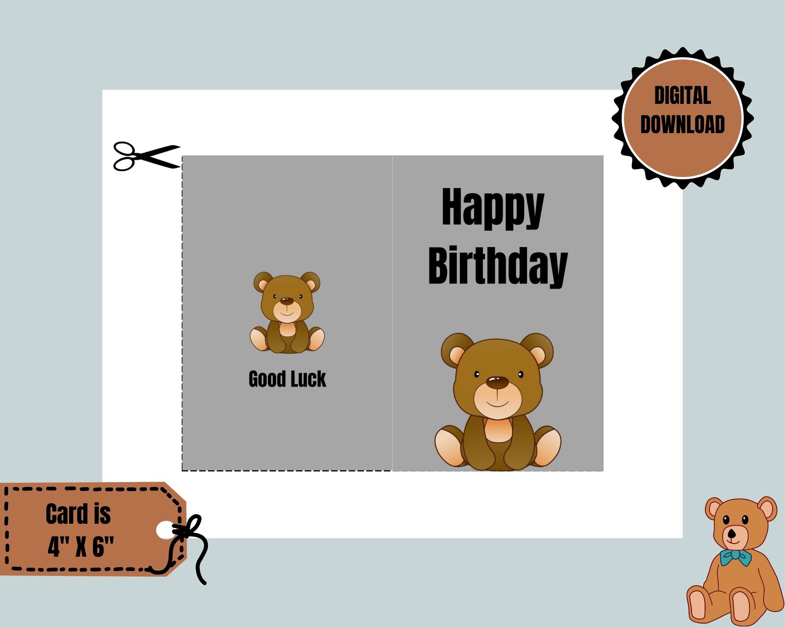 Printable Teddy Bear Birthday Card, Birthday Card, Teddy Bear Card ...