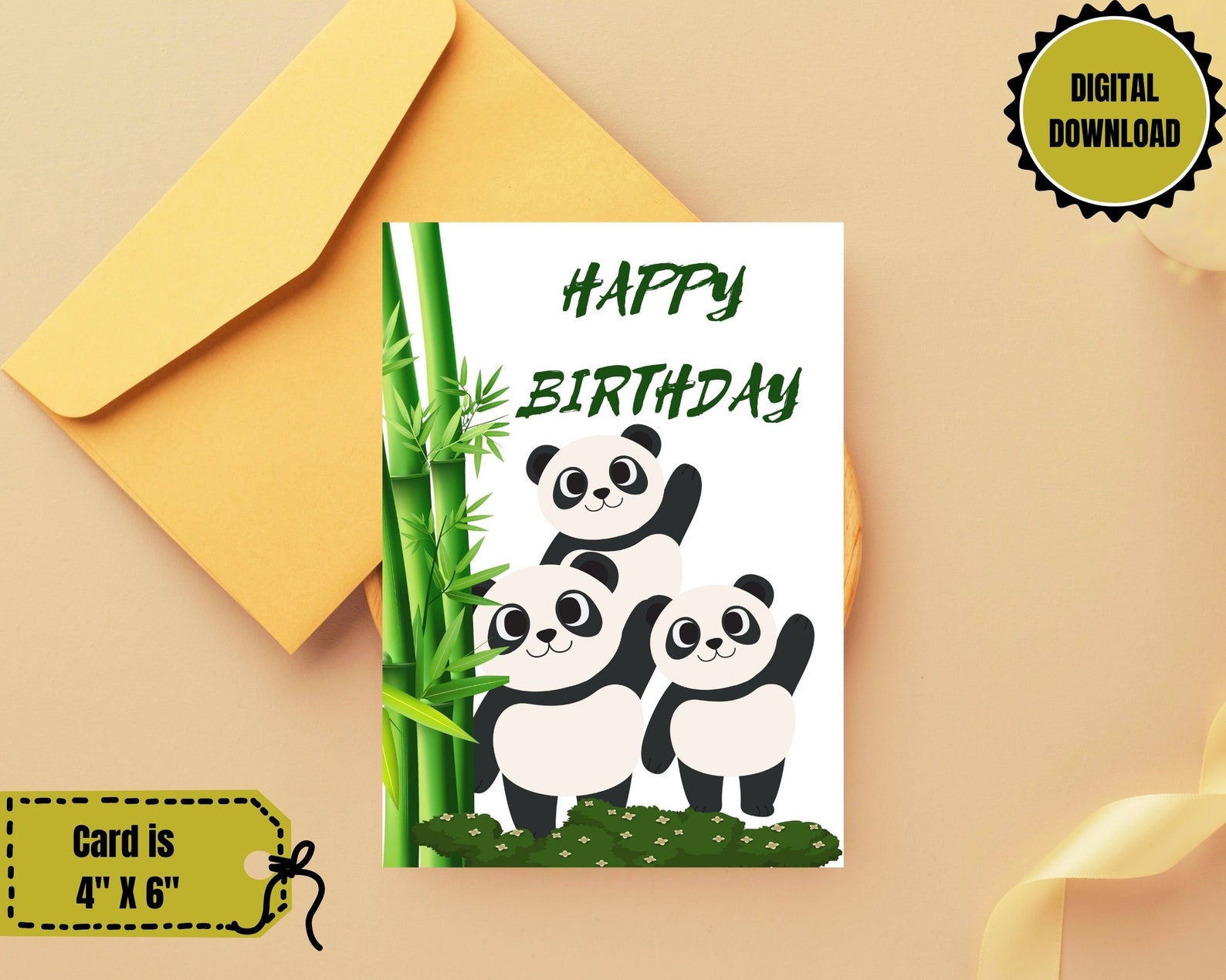 Cute Panda Card, Printable Panda Birthday Card, Birthday Card, Panda ...