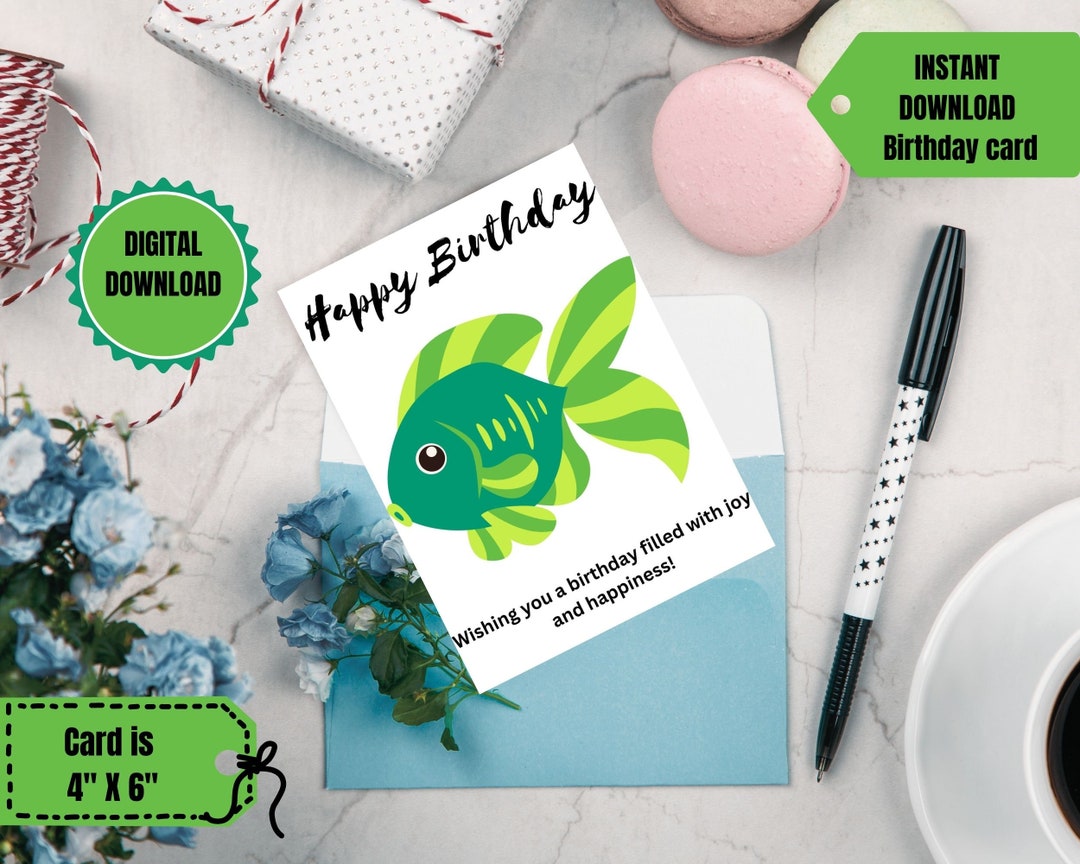 Fish Birthday Card, Printable Fish Birthday Card, Birthday Card, Fish ...