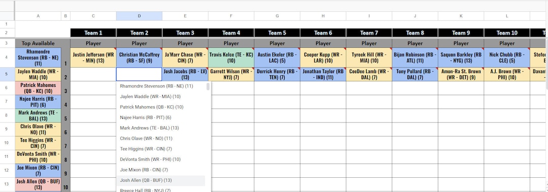 2023 Fantasy Football Live Snake Draft Excel Template - Etsy
