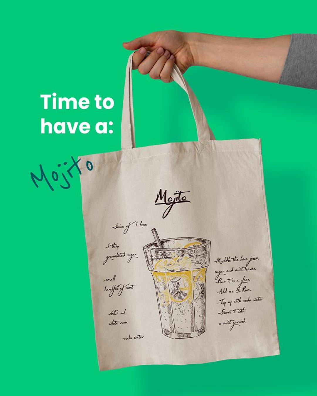 Mojito Glass Tote Bag Mojito Tote Bag Cocktail Tote,drink Tote Bag ...