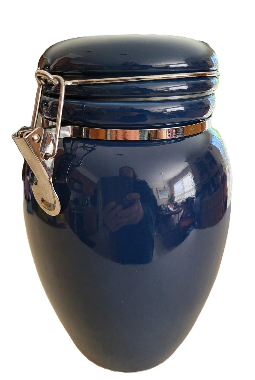 Blue Ceramic Canister With Locking Lid - Hinged Lid - Etsy