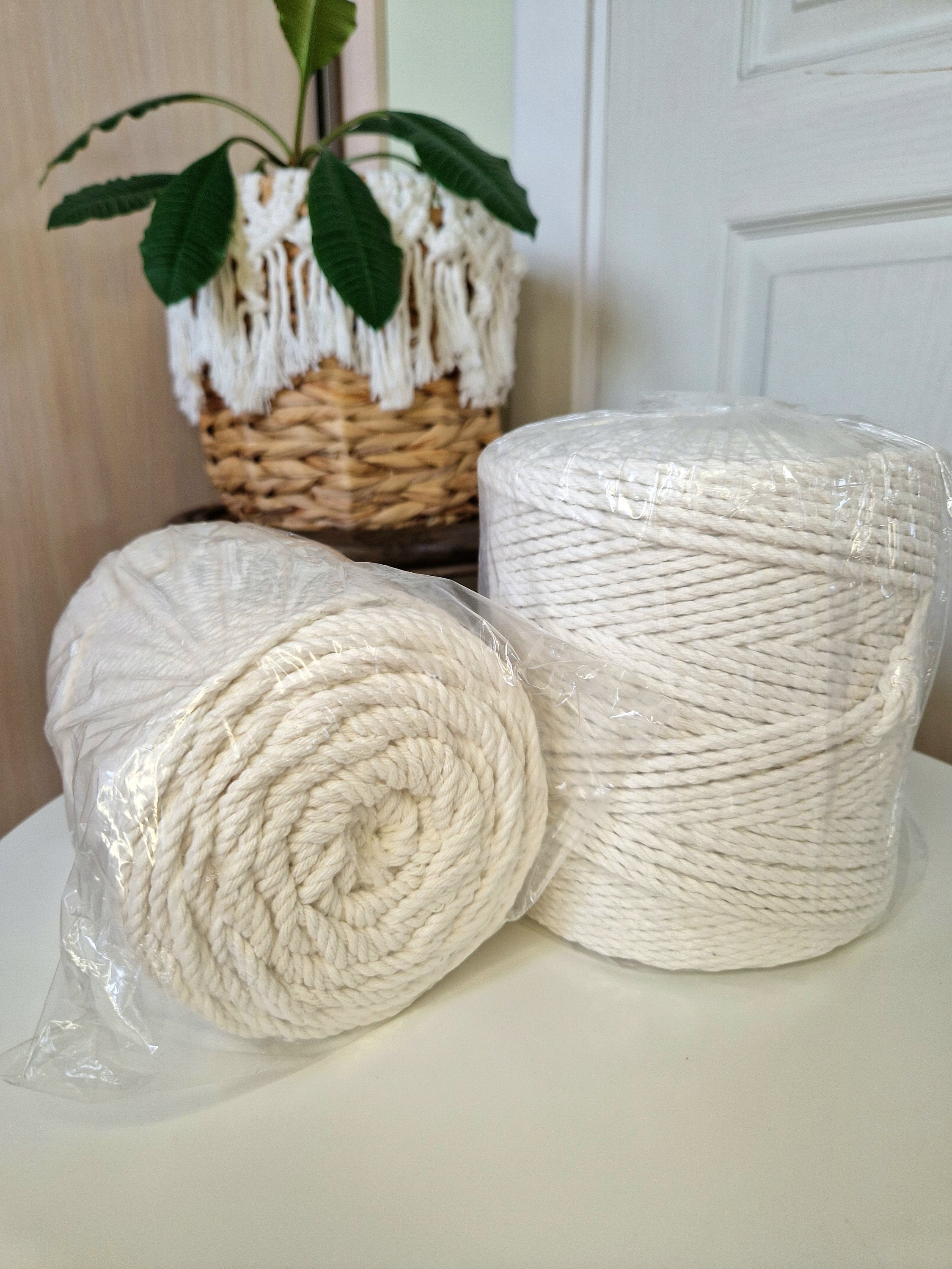 Macrame Cotton Cord 4mm, 3ply Twisted Cotton Rope, 3 Strand Natural ...