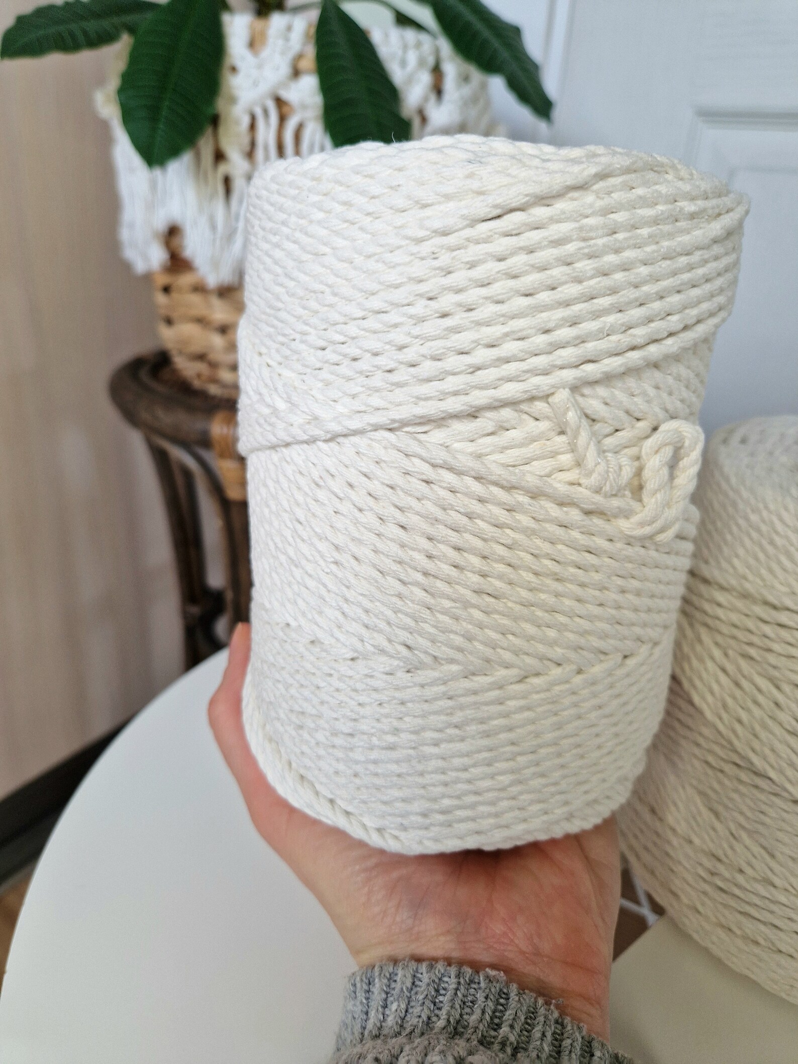 Macrame Cotton Cord 4mm, 3ply Twisted Cotton Rope, 3 Strand Natural ...