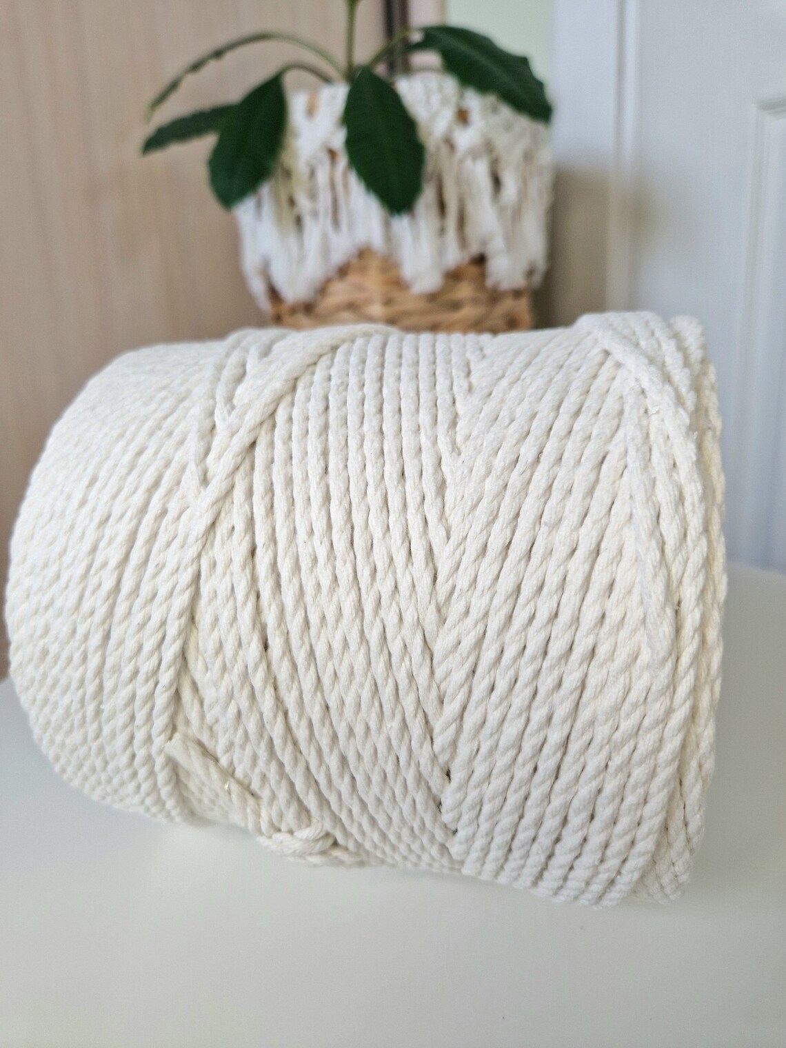 Macrame Cotton Cord 4mm, 3ply Twisted Cotton Rope, 3 Strand Natural ...