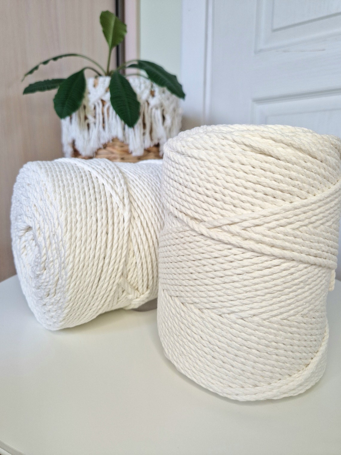 Macrame Cotton Cord 4mm, 3ply Twisted Cotton Rope, 3 Strand Natural ...