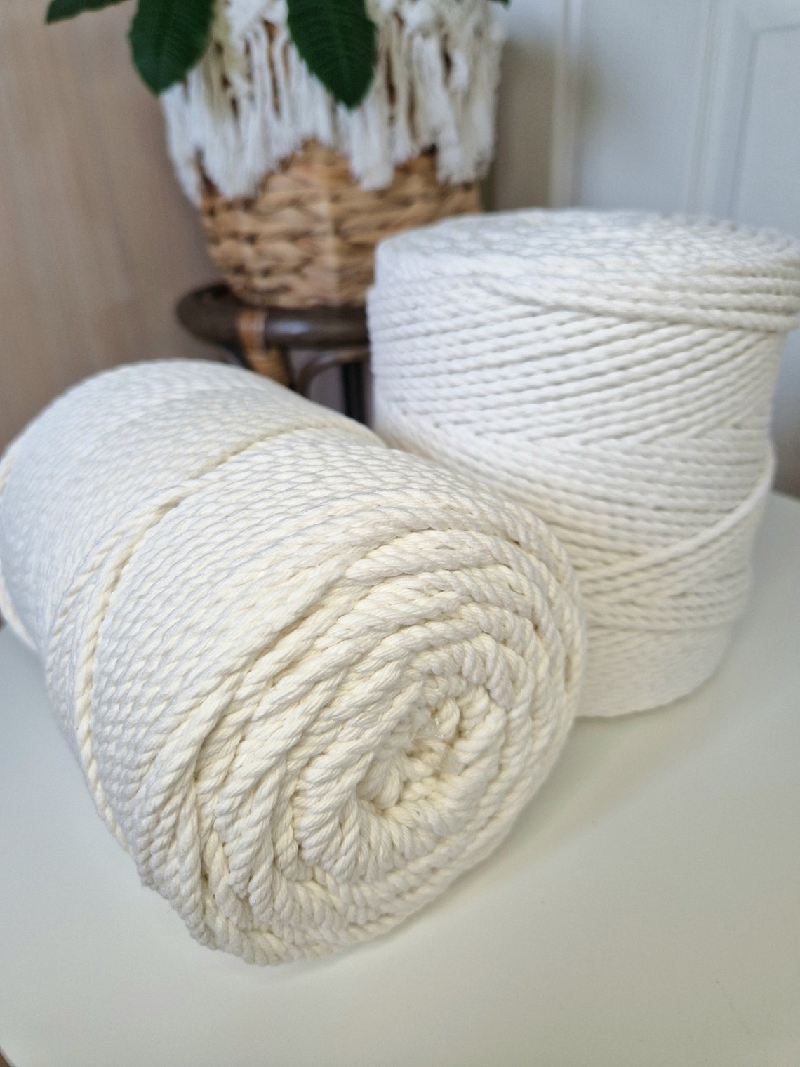 Macrame Cotton Cord 4mm, 3ply Twisted Cotton Rope, 3 Strand Natural ...