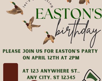 One Lucky Duck Birthday Invitation, Duck Hunting Theme Birthday Invite ...