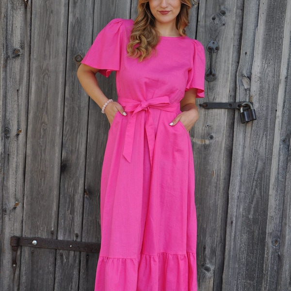 Pink Linen Dress Etsy