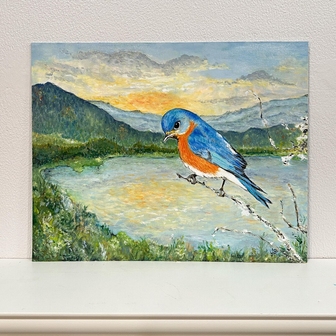 Sunset Bluebird, Unframed Original Oil Painting 20x16, Nature ...