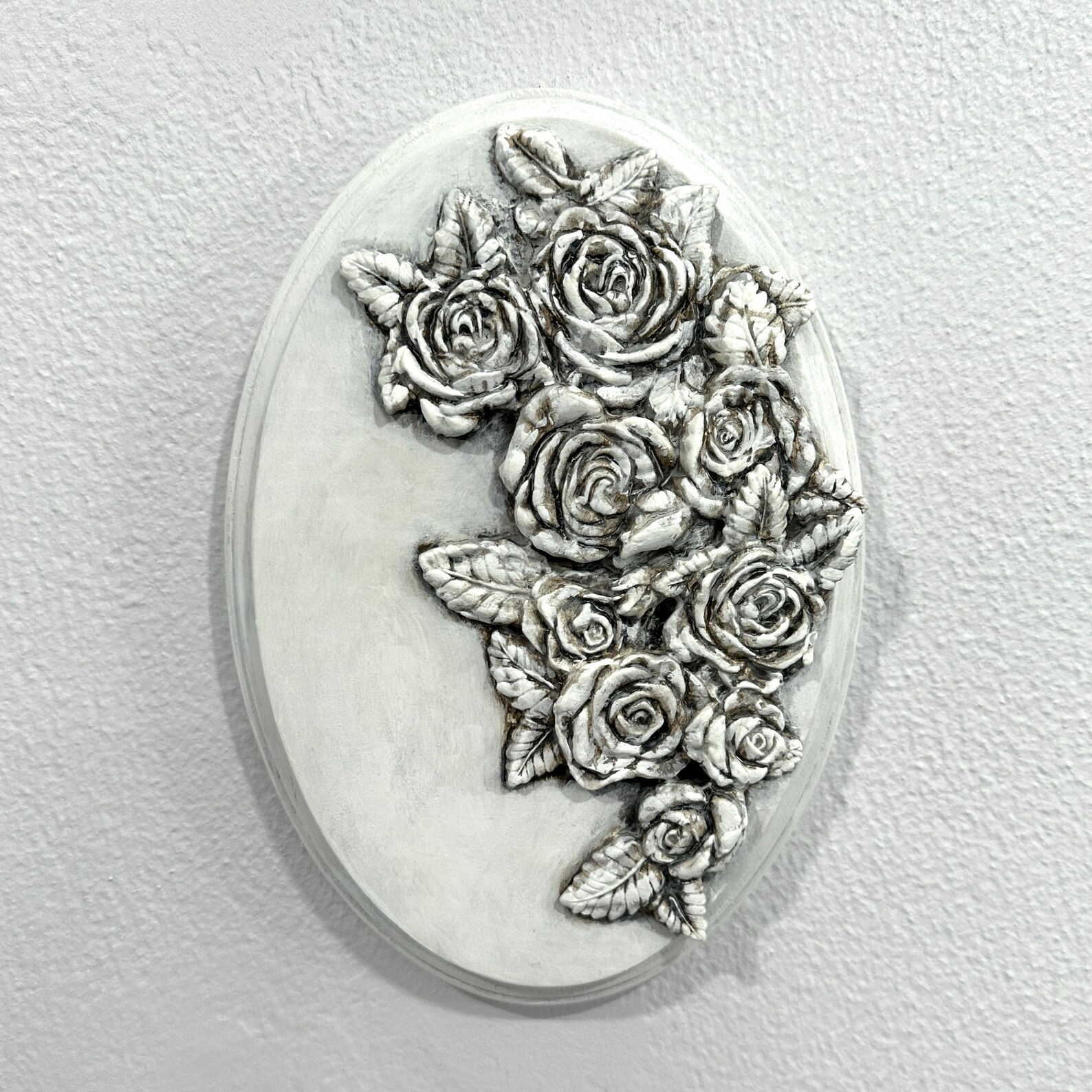 Roses Clay Bas-relief Painting, Hand Sculpted Artwork, French Country ...