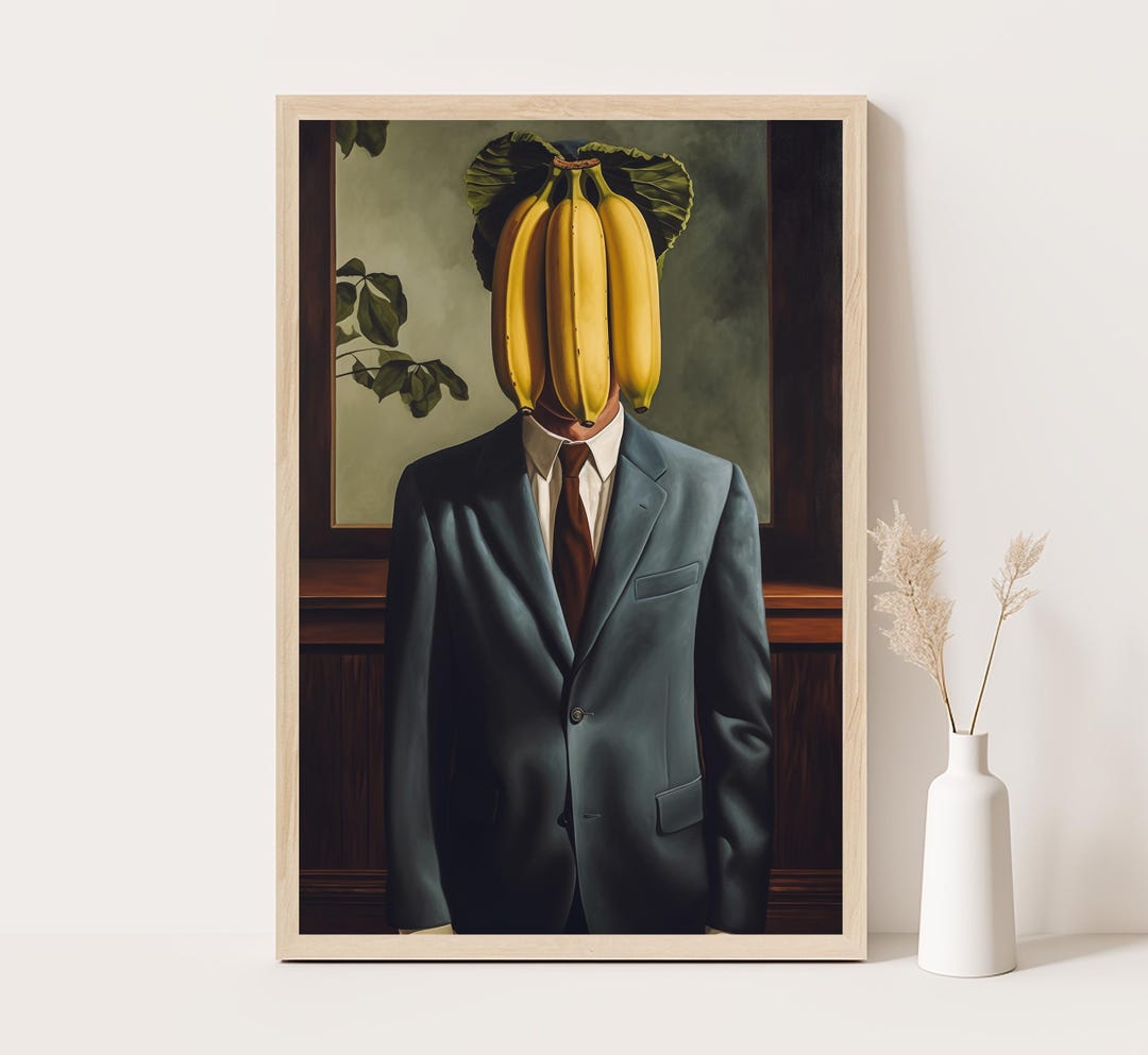Surrealist Banana Art Print: Funny Magritte Parody, Eclectic Wall Decor ...