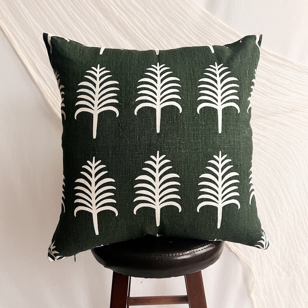 Dark Green Palm Tree Natural Linen Throw Pillow Cover 20x20 - Etsy