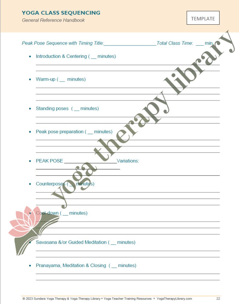 Yoga Class Sequencing General Reference Handbook With Templates Guide For Building Yoga