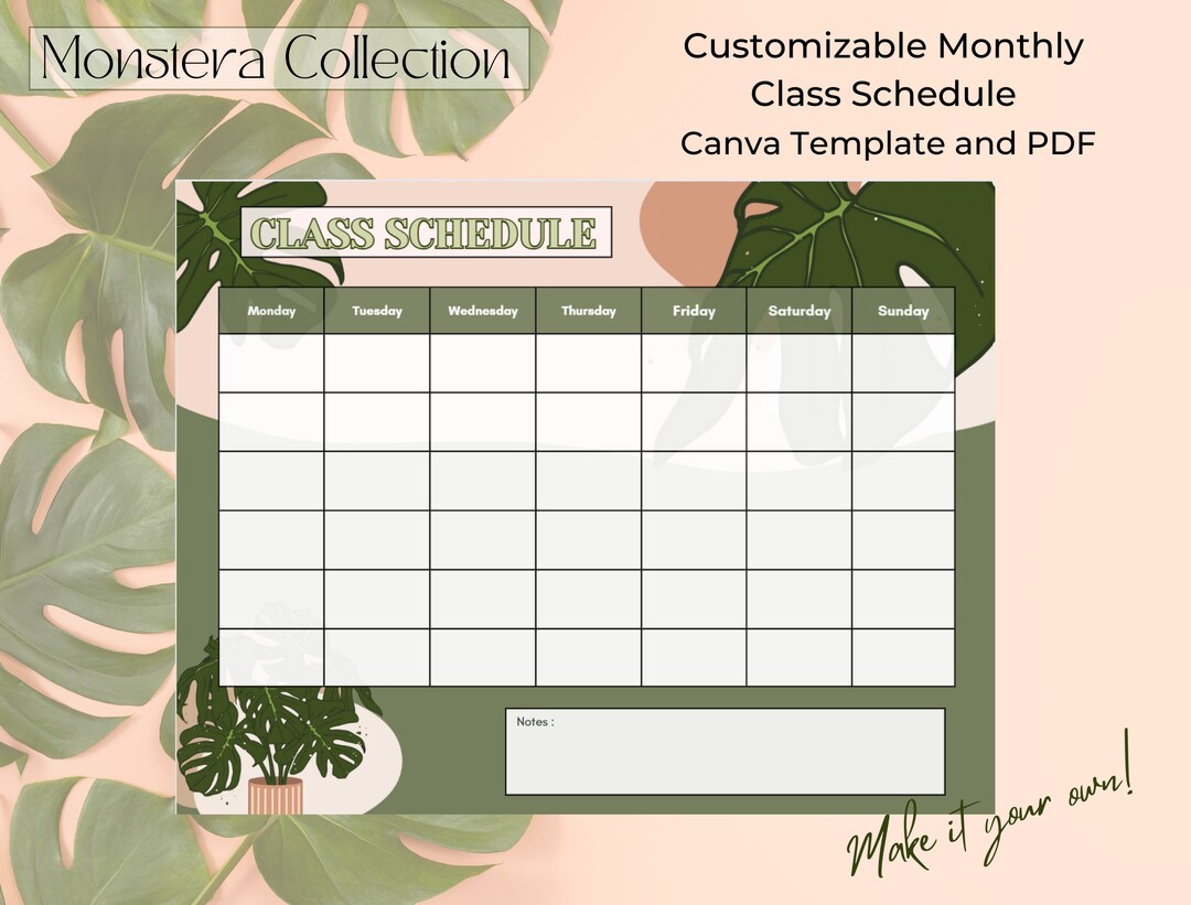Printable and Customizable Digital Monthly Schedule Canva Template and ...