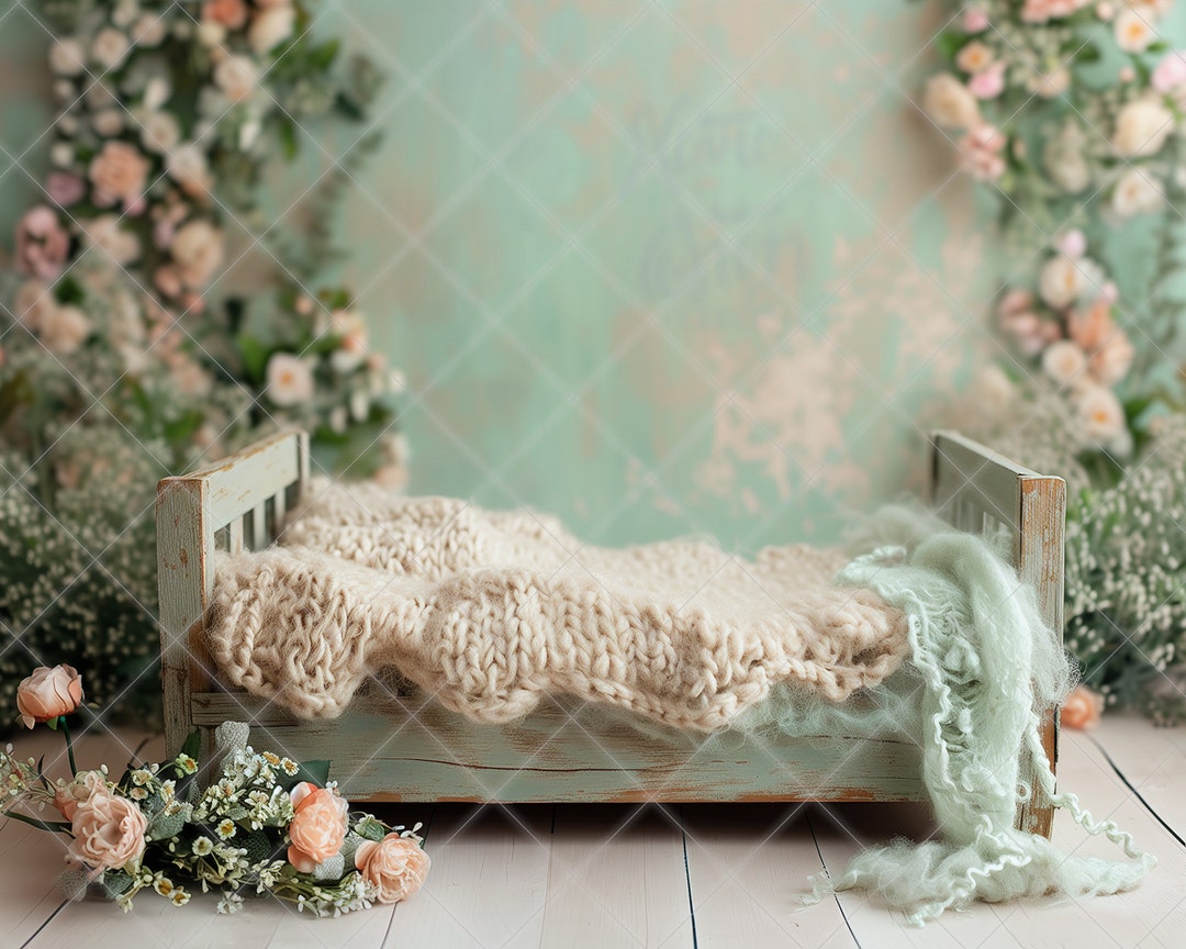 Mint Green Spring Newborn Digital Backdrop Background - Etsy