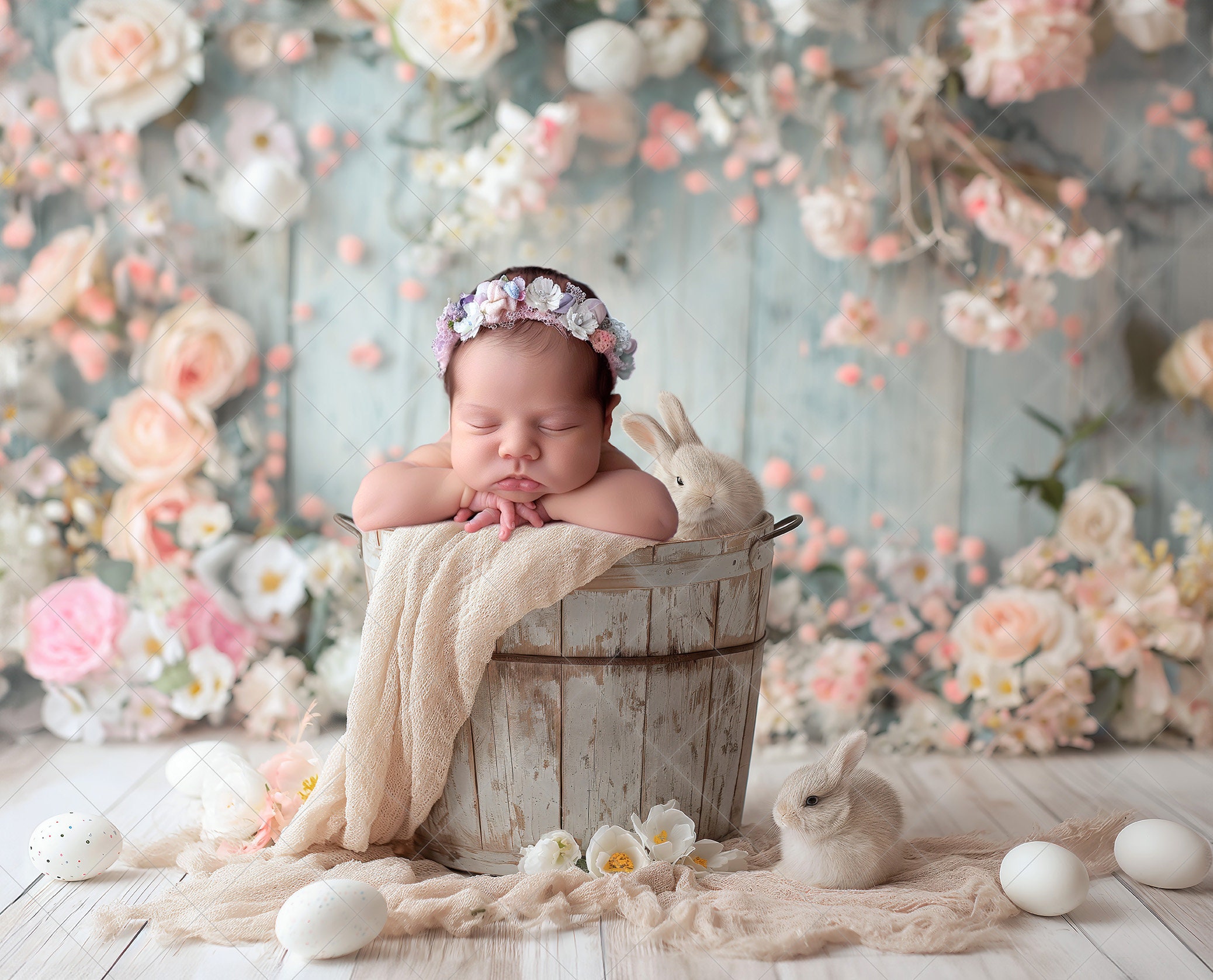 Newborn Pastel Bucket Easter Digital Backdrop Background - Etsy