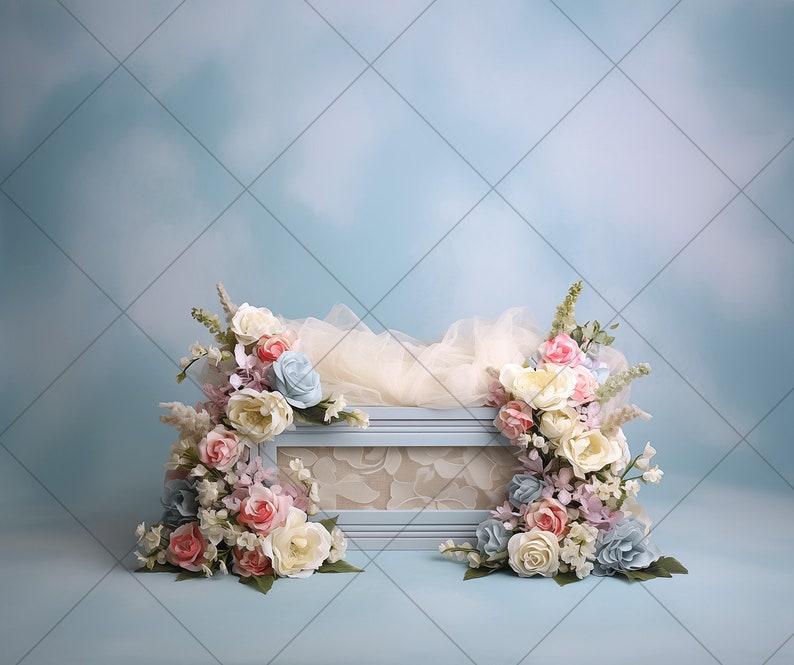Baby Blue Newborn Boho Style Digital Backdrop Background - Etsy