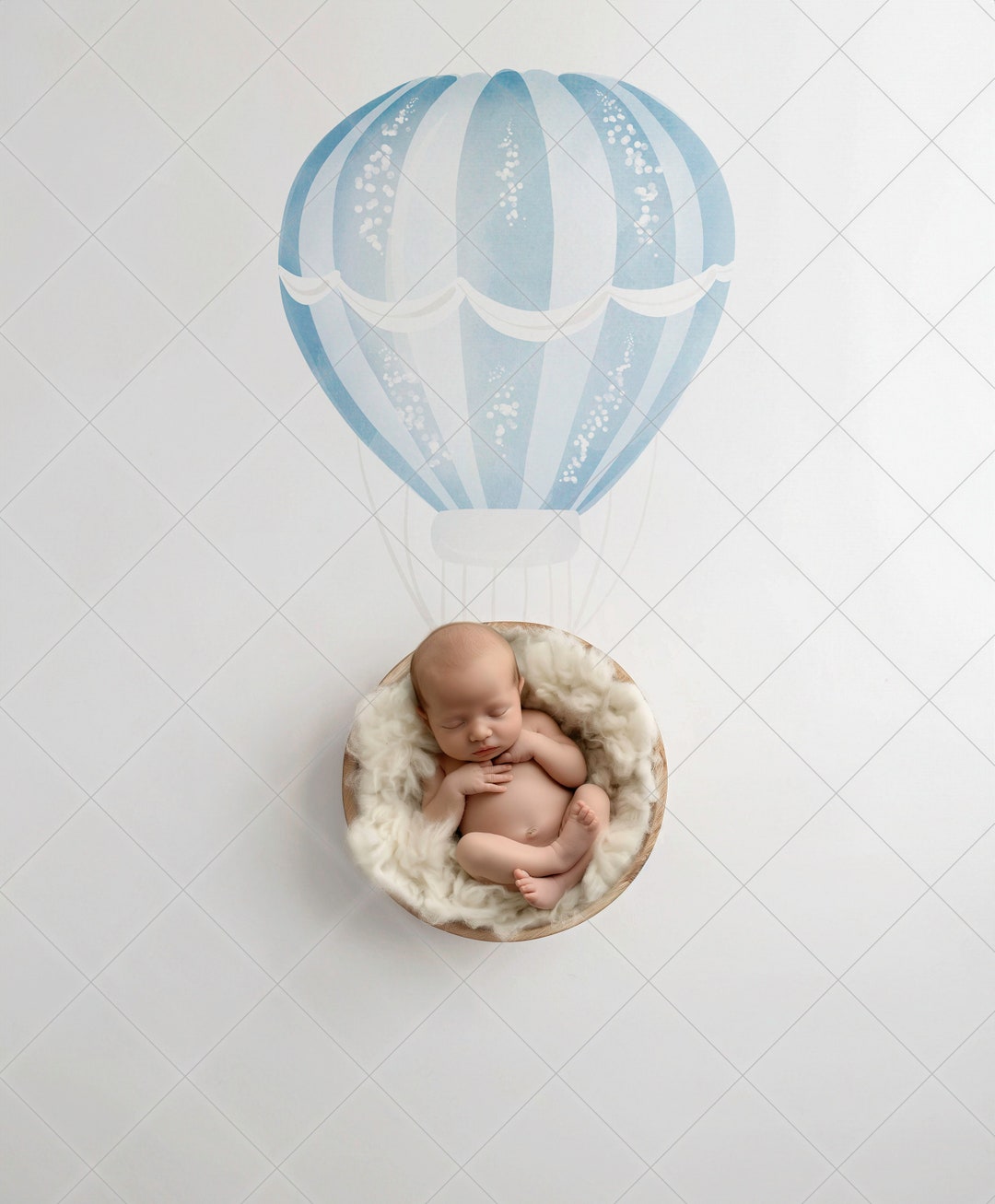 Hot Air Balloon Blue Newborn Digital Backdrop Background - Etsy