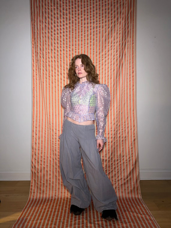 1980s sheer lavender puff sleeve blouse - Gem