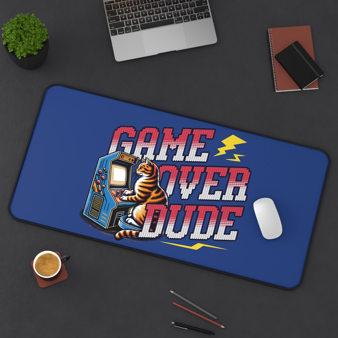 Game Over Dude Desk Mat, Funny Cat Gamer Mat, Gaming Desk Pad, Large ...