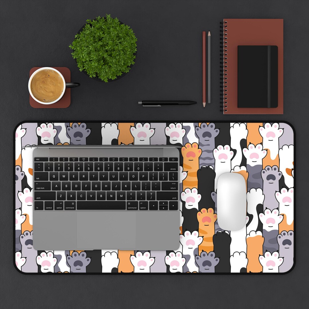 Cat Paws Desk Mat, Cute Animal Paw Print Office Desk Accessory, Non ...