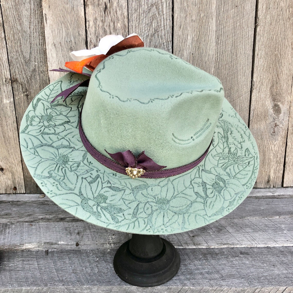 Custom Burned Hat, Pyrography Art, Burned & Distressed, Fedora Hat ...