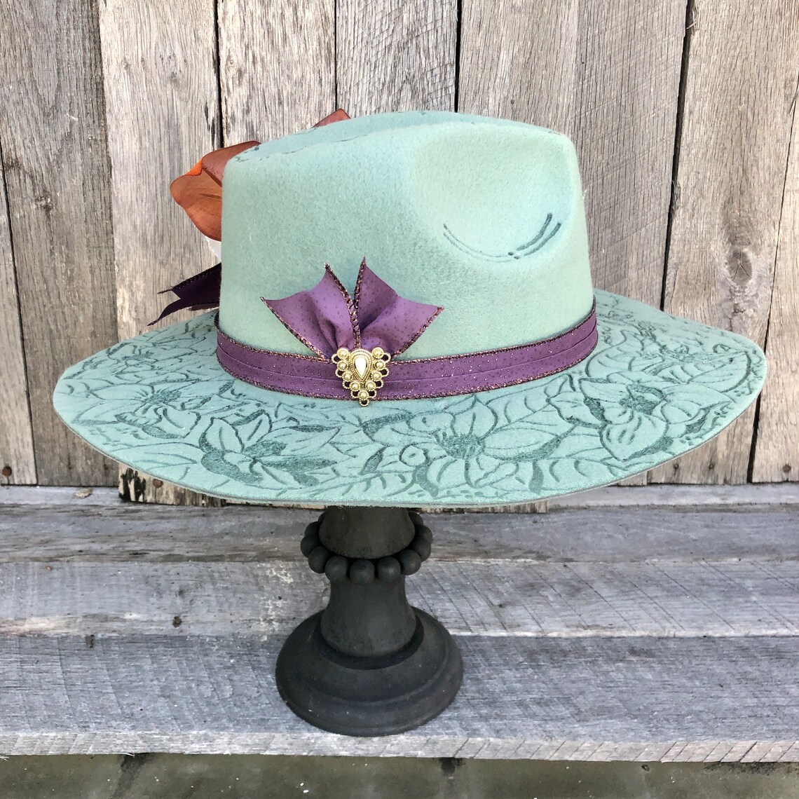 Custom Burned Hat, Pyrography Art, Burned & Distressed, Fedora Hat ...