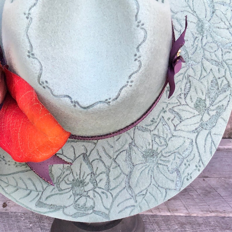 Custom Burned Hat, Pyrography Art, Burned & Distressed, Fedora Hat ...