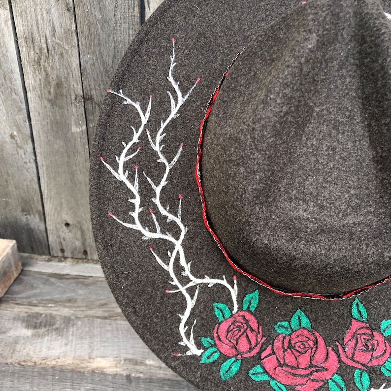 Custom Burned Hats, Distressed Hats, Fedora Hat Design, Skull and Roses ...
