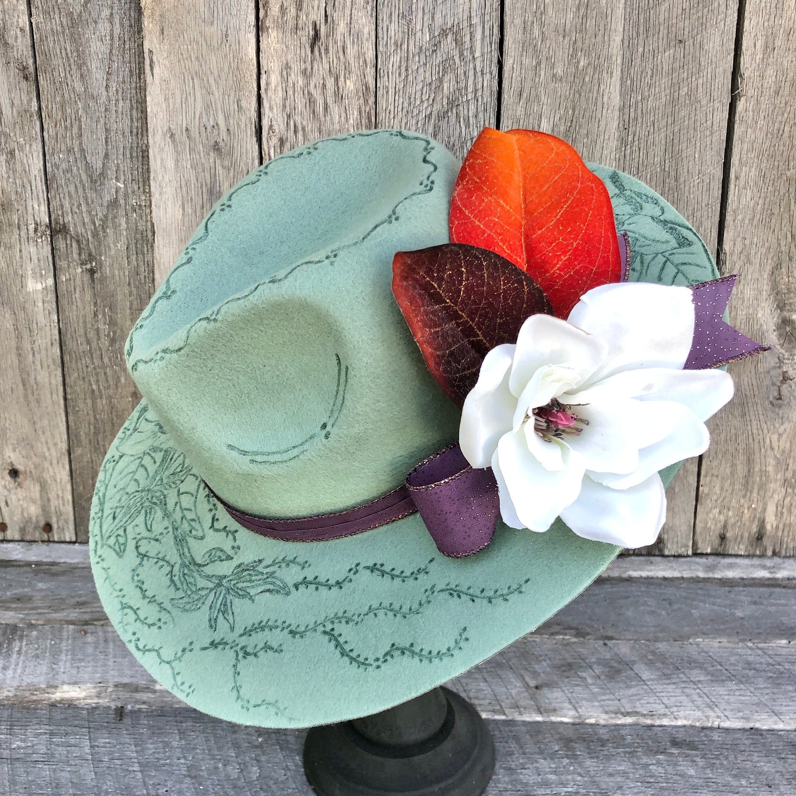 Custom Burned Hat, Pyrography Art, Burned & Distressed, Fedora Hat ...