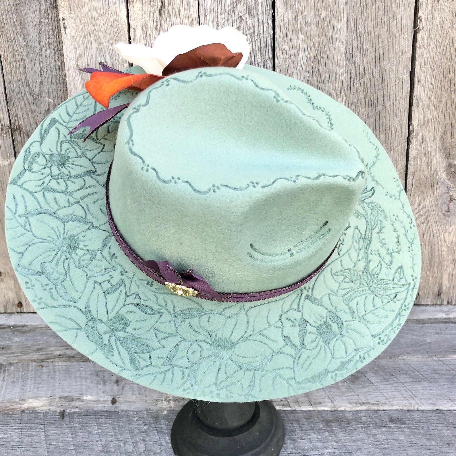 Custom Burned Hat, Pyrography Art, Burned & Distressed, Fedora Hat ...