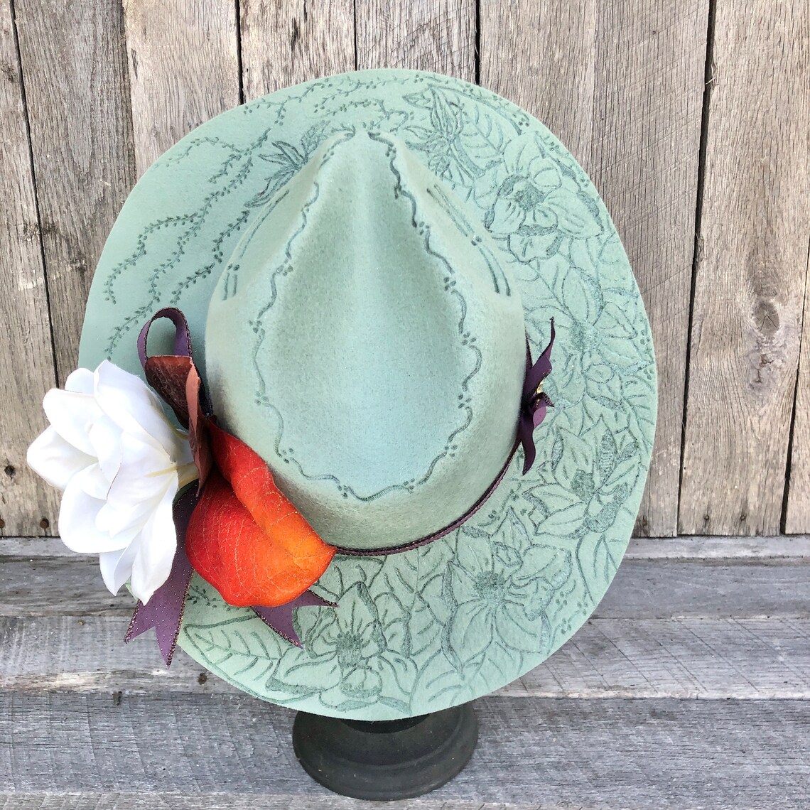 Custom Burned Hat, Pyrography Art, Burned & Distressed, Fedora Hat ...