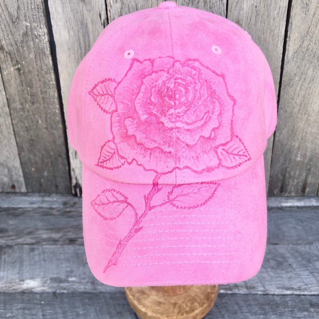 Burned Pink Rose Baseball Cap, Beautiful Rose Design, Pyrography Art ...