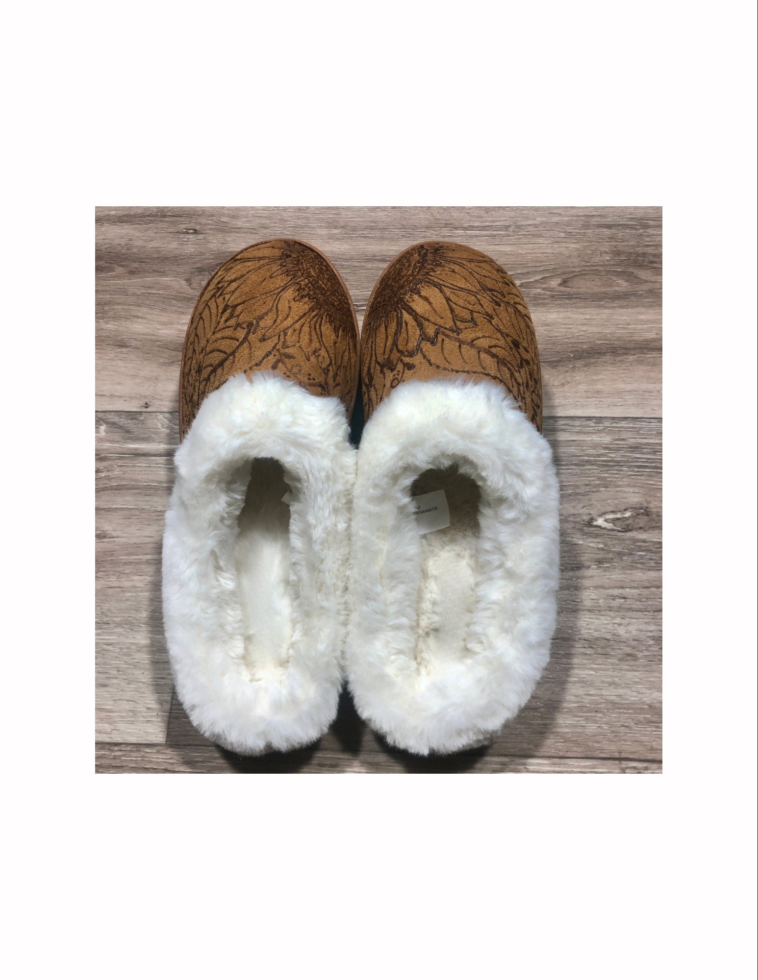 Cozy Slippers, Pyrography Design, Warm Fuzzy Footwear, Sunflowers and ...