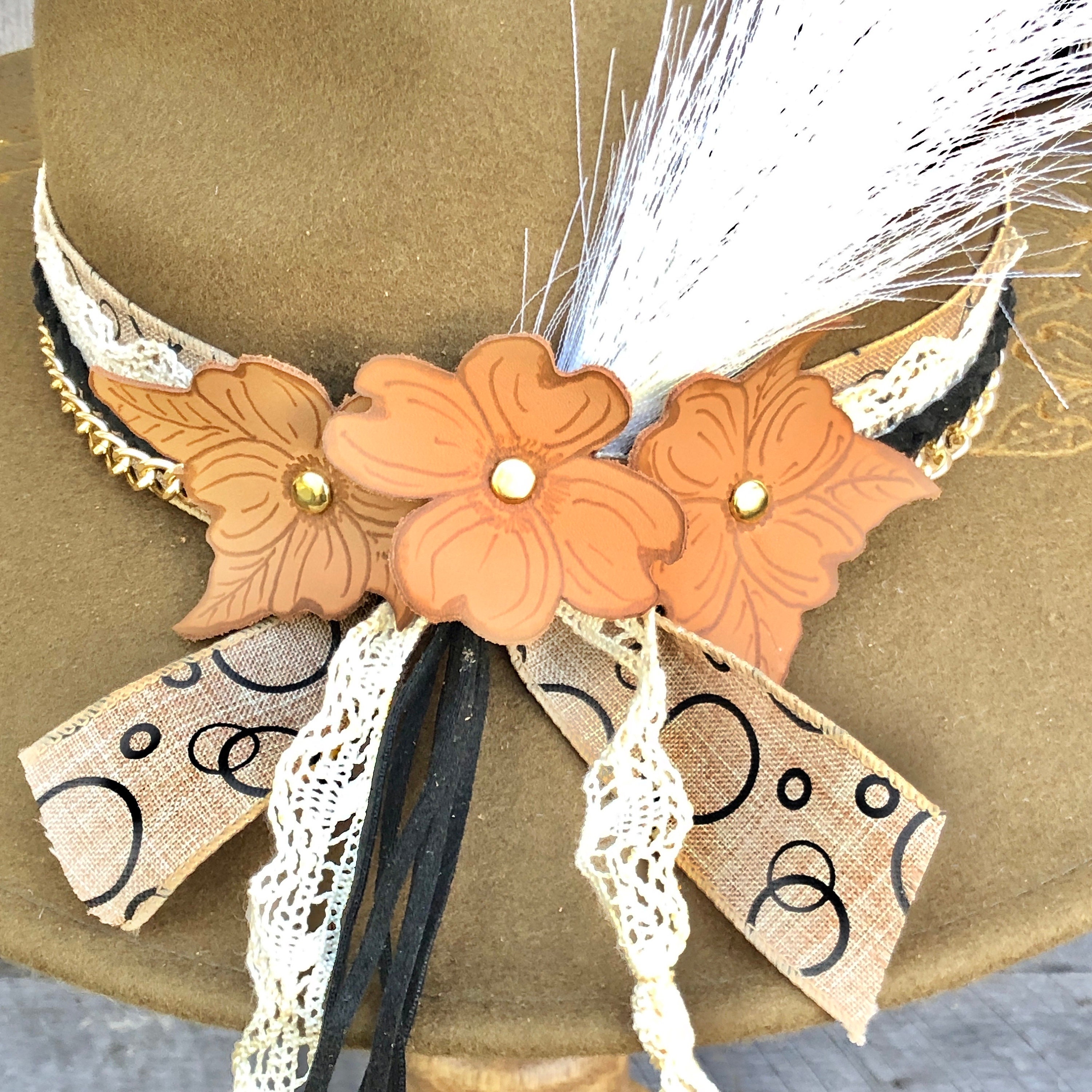 Custom Burned Hats, Dogwood and Vines, Handcrafted Leather Flowers ...