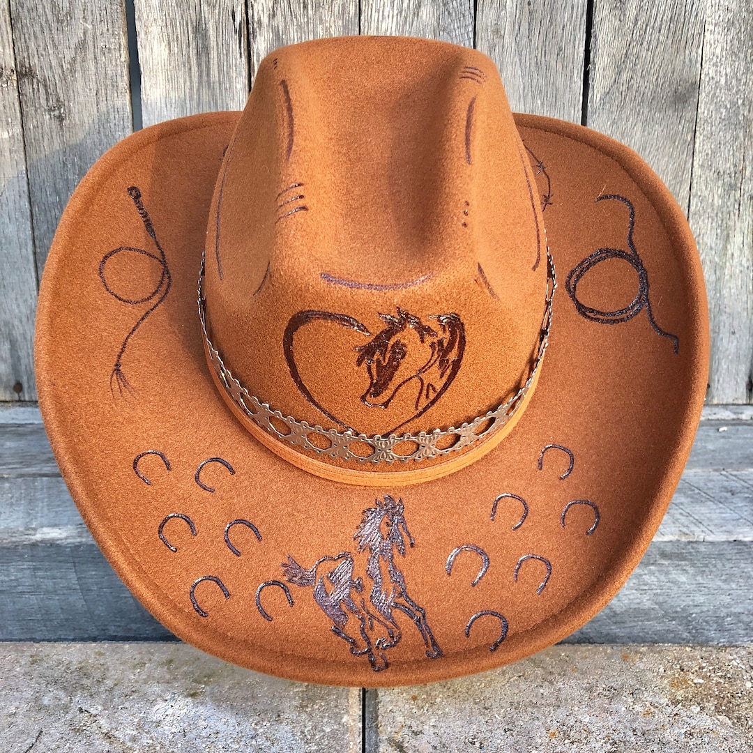 Custom Burned Hats Cowboy Western Horse Lovers Design Rodeo - Etsy